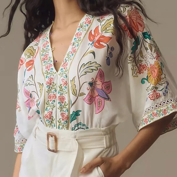 FARM Rio | Tops | Farm Rio Insects Floral Embroidered Ivory Bodysuit ...